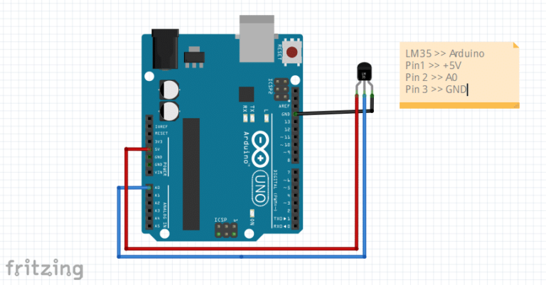 Temperature Sensor with Arduino Uno: LM35 wiring, setup, and code